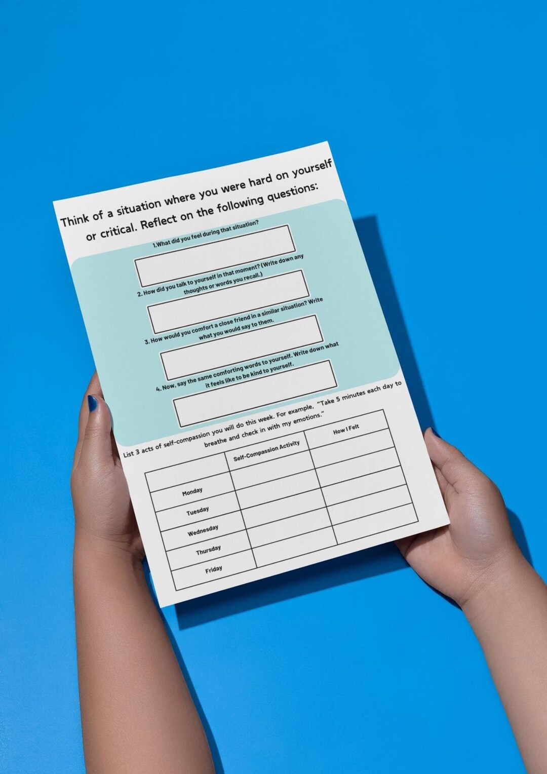 Self-compassion and Acceptance Activity Worksheet - Etsy