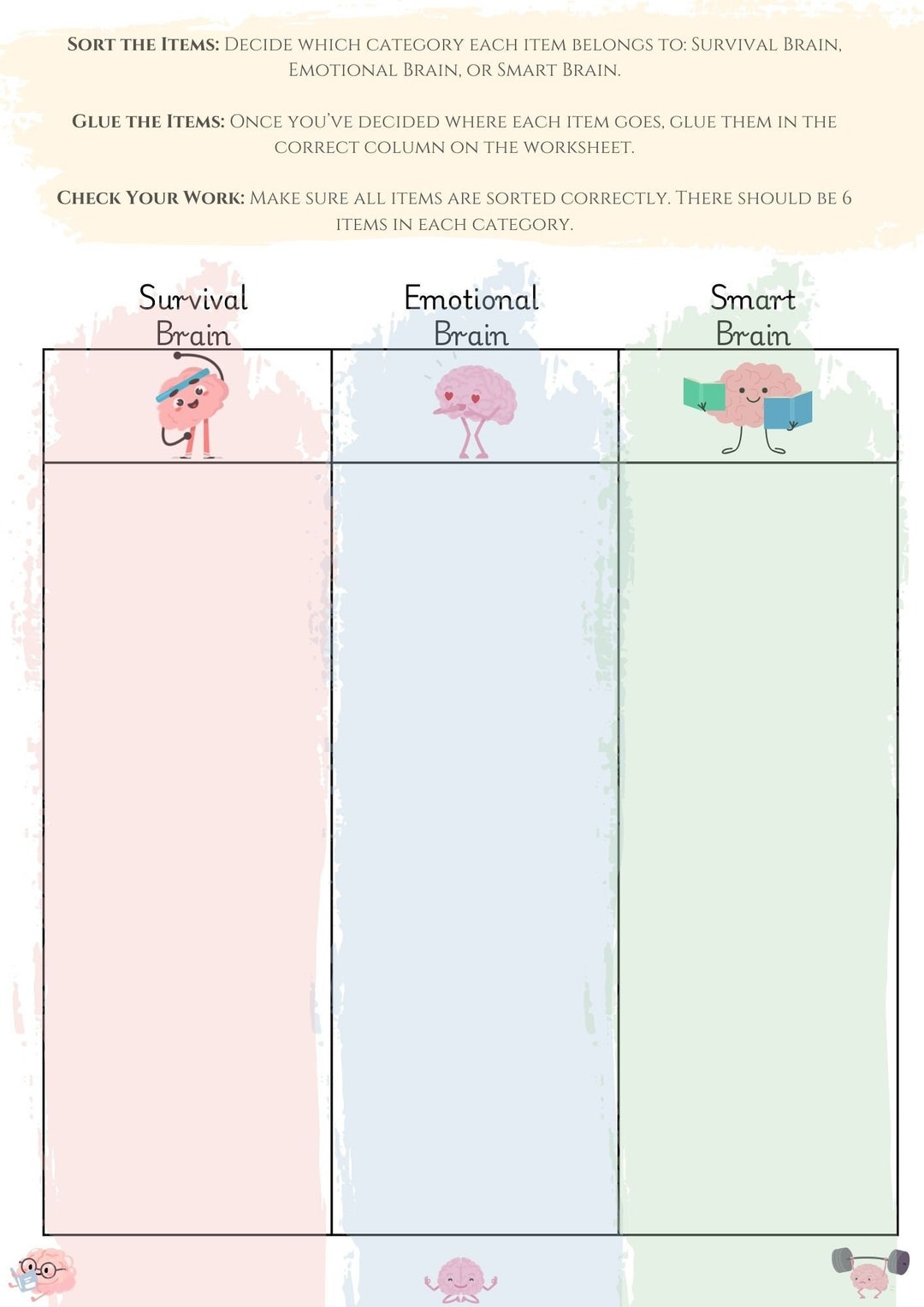 Survival, Emotional and Smart Brain - Sorting Activity for Kids and ...