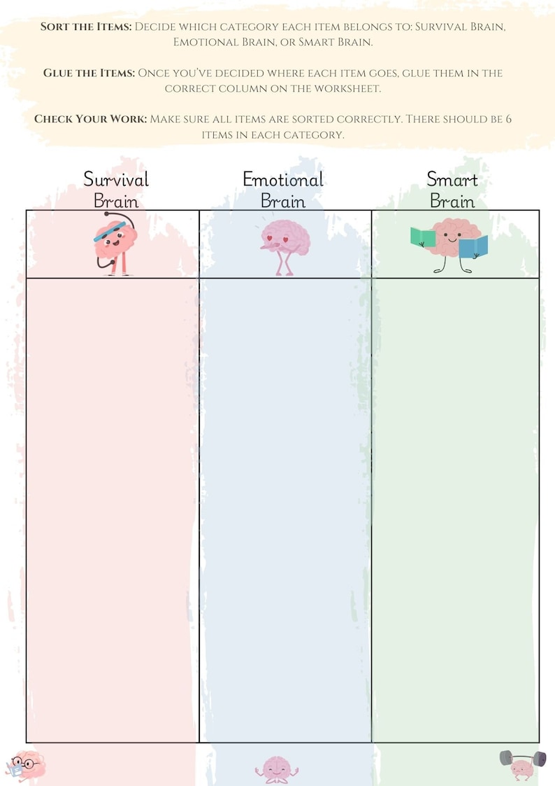 Survival, Emotional and Smart Brain - Sorting Activity for Kids and ...
