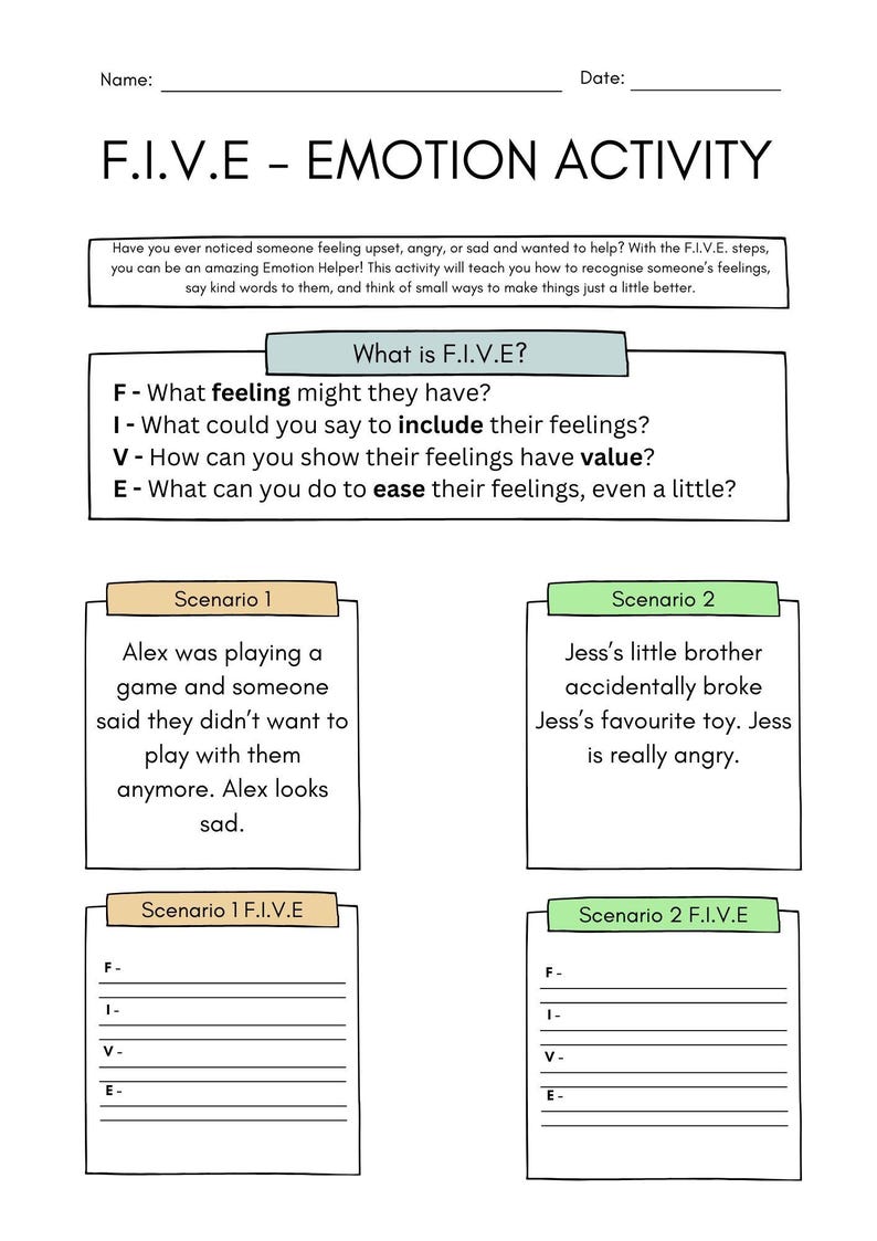 F.I.V.E. Emotion Helper Activity for Kids – Teach Empathy and Emotional ...