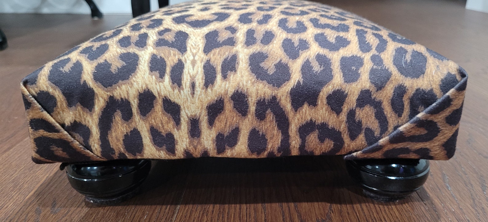 Newly Upholstered Leopard Print Footstool With Newly Painted Black ...