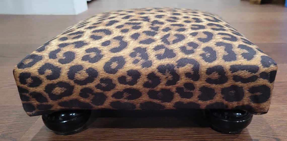 Newly Upholstered Leopard Print Footstool With Newly Painted - Etsy