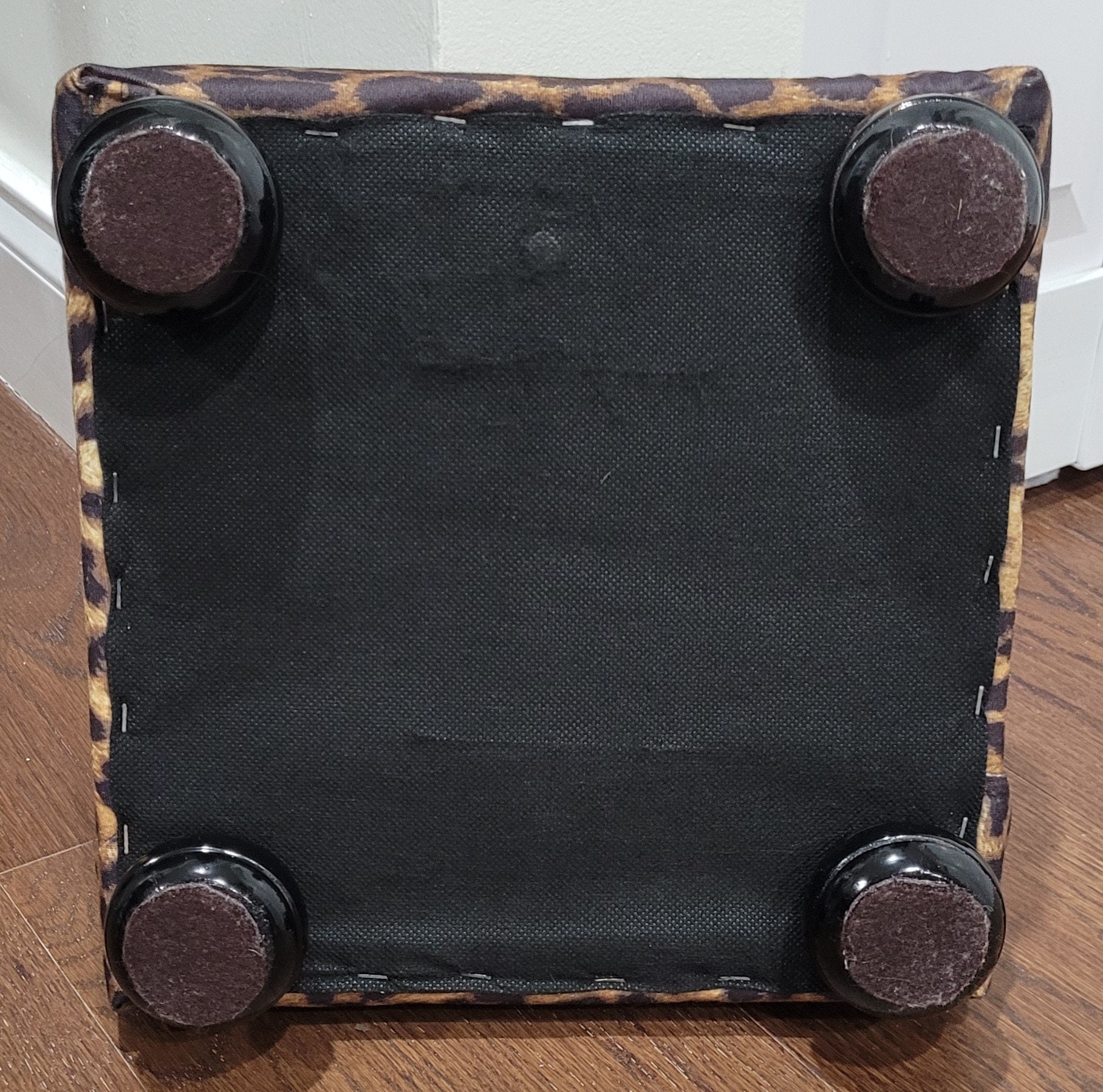 Newly Upholstered Leopard Print Footstool With Newly Painted Black ...