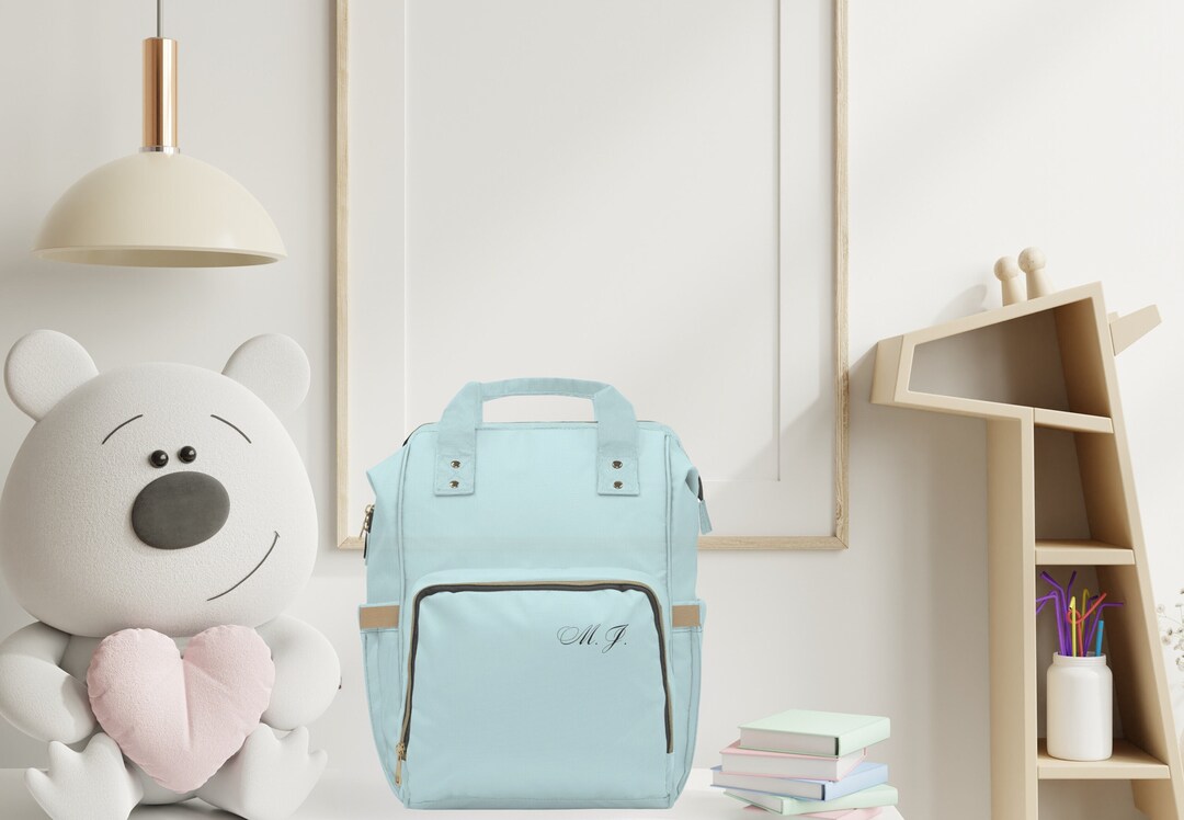 Aqua Diaper Backpack Personalized With Baby/mom Initials, Light Blue ...