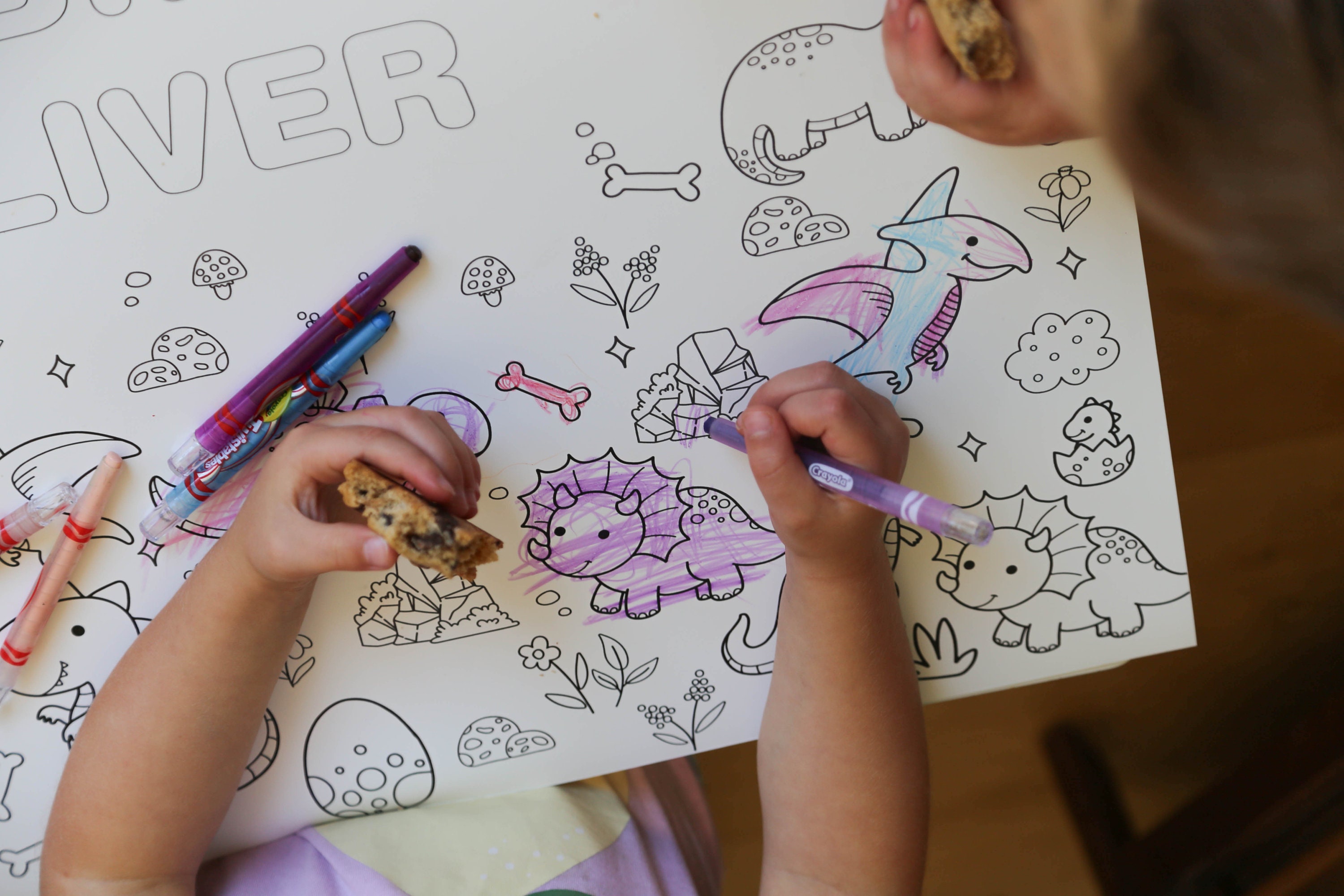Dinosaur Colouring in Table Runner Waterproof Vinyl 2 Sizes Available ...