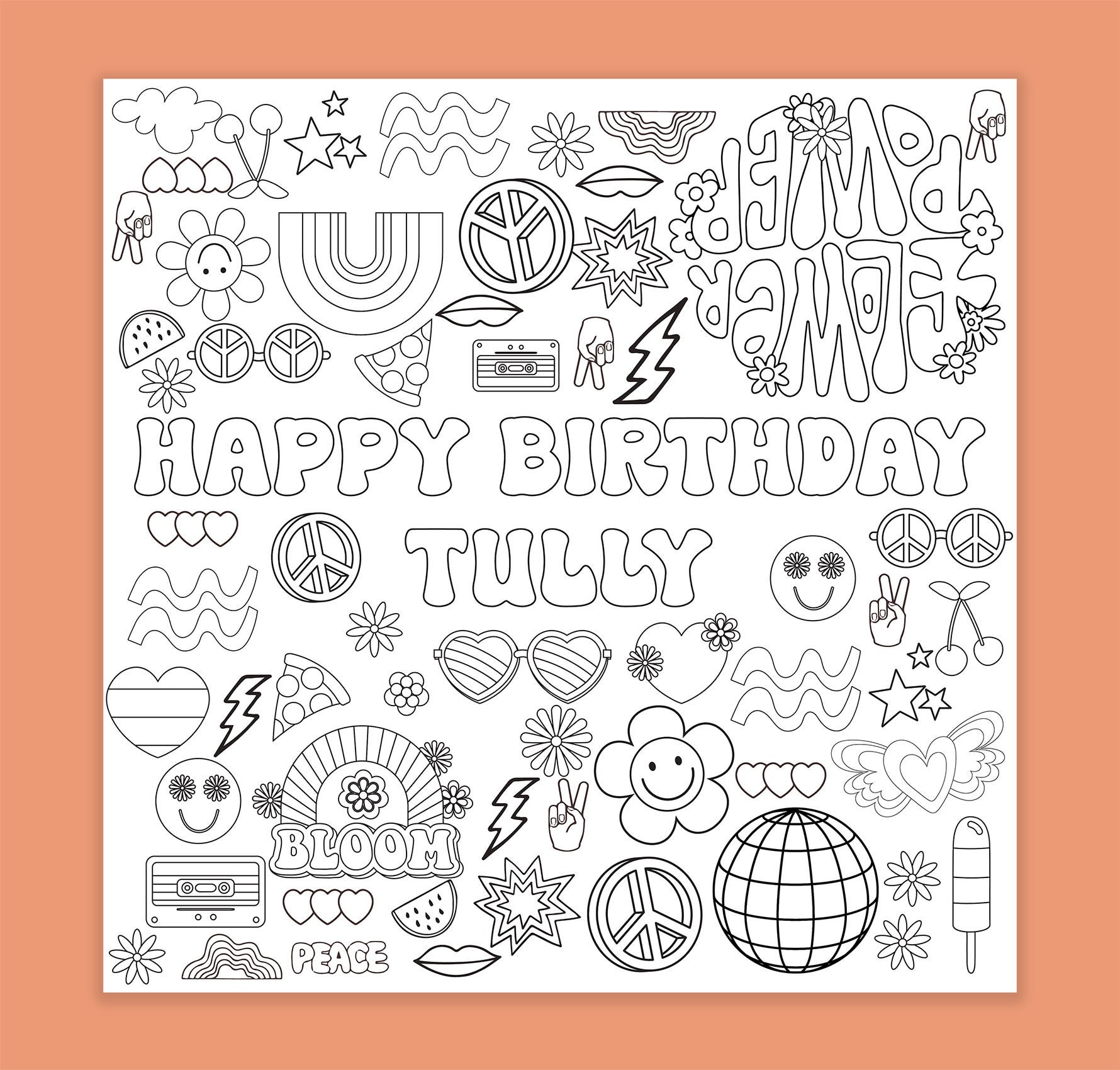 Groovy Retro Colouring in Table Runner Waterproof Vinyl 2 Sizes ...