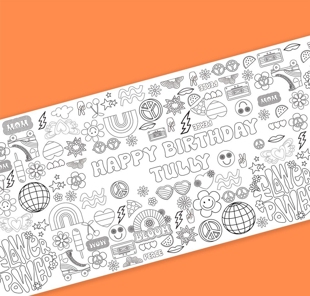 Groovy Retro Colouring in Table Runner Waterproof Vinyl 2 Sizes ...