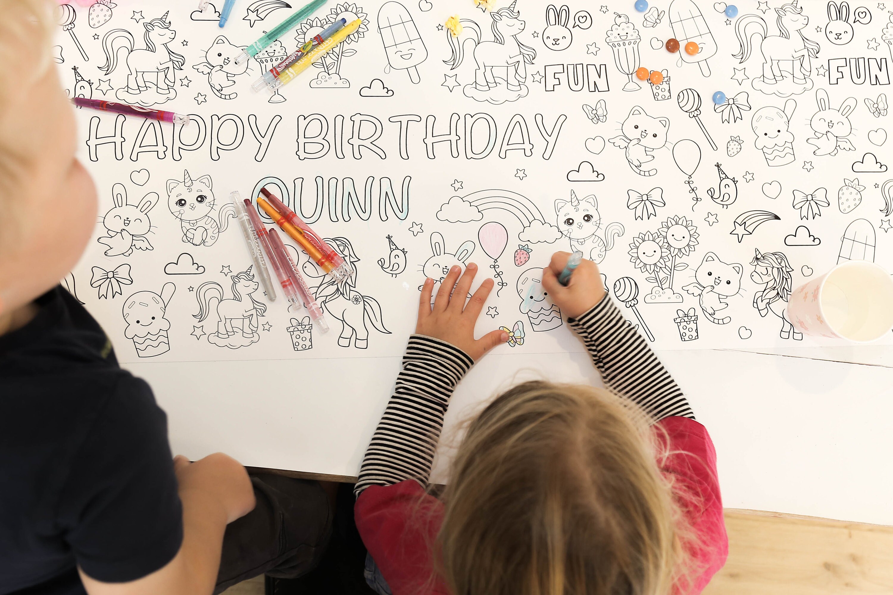 Unicorn Colouring in Table Runner Waterproof Vinyl 2 Sizes Available ...