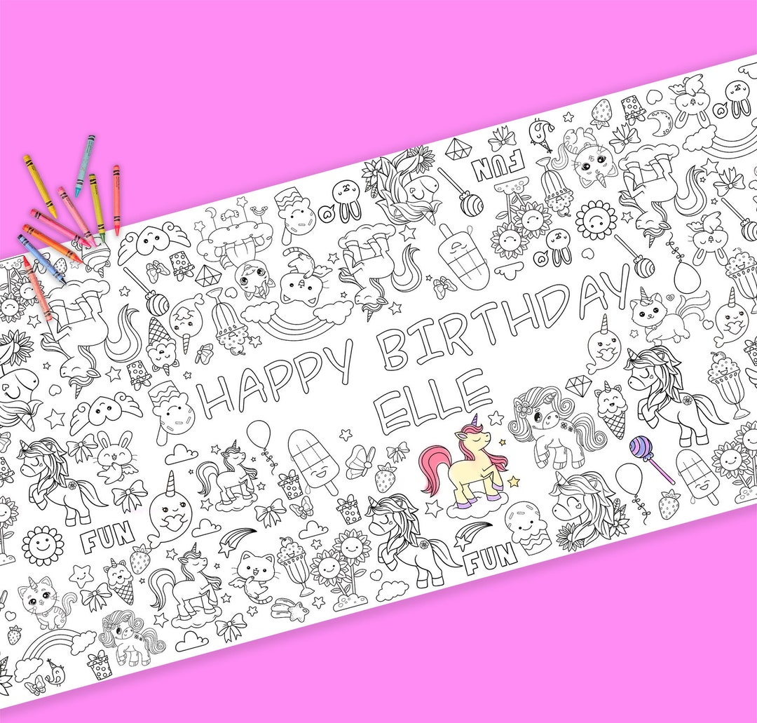 Unicorn Colouring in Table Runner Waterproof Vinyl 2 Sizes Available - Etsy