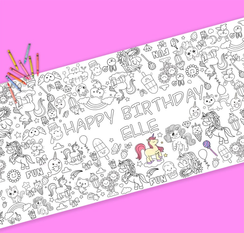 Unicorn Colouring in Table Runner Waterproof Vinyl 2 Sizes Available - Etsy