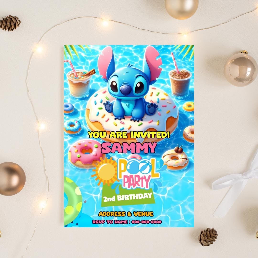 Editable Stitch Pool Party Invitation Template, Kids Birthday Party ...