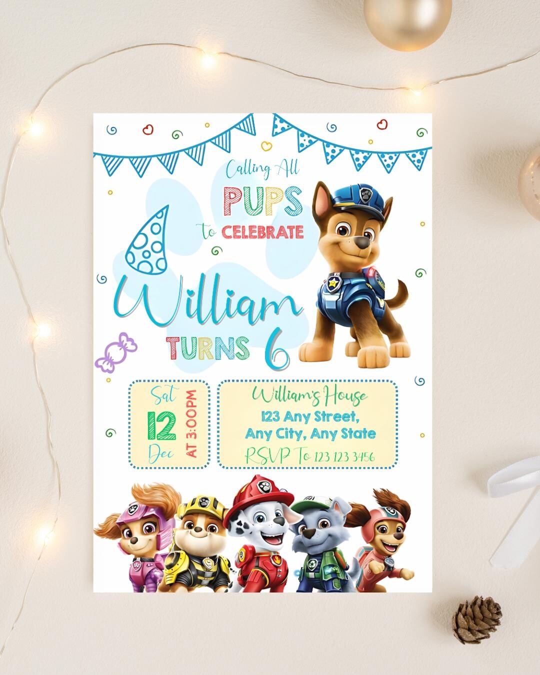 Paw-ty Chase Puppy Editable Birthday Invitation, Kids Birthday Invite ...
