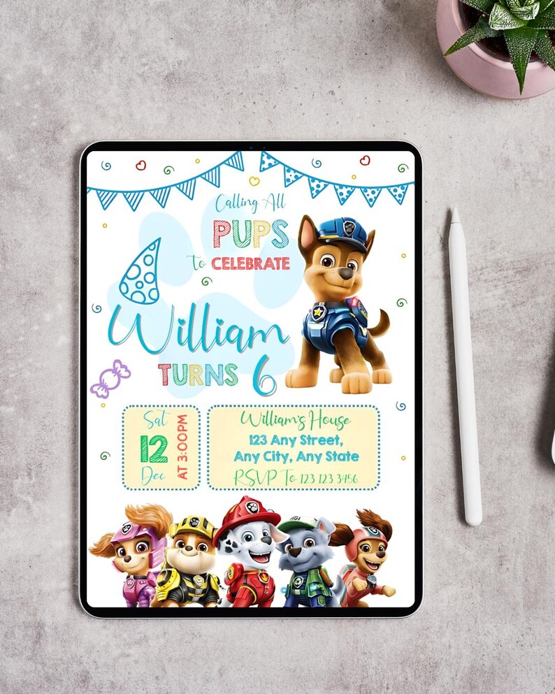 Paw-ty Chase Puppy Editable Birthday Invitation, Kids Birthday Invite ...