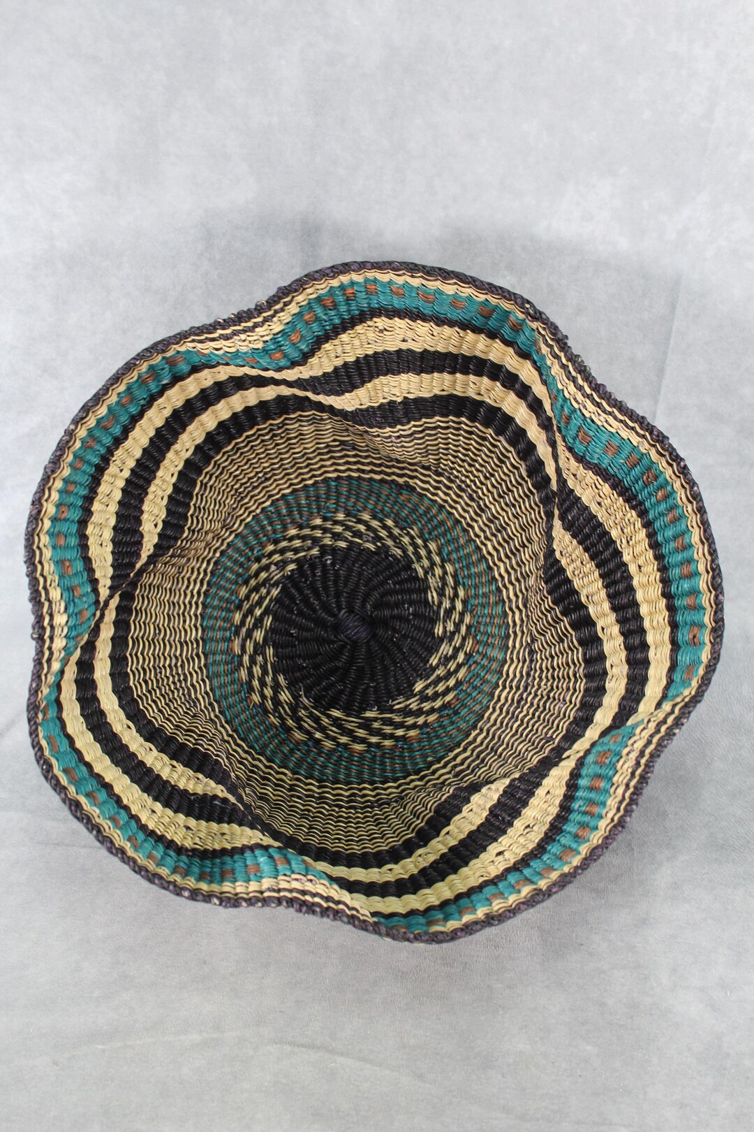 Wave Basket Handwoven in Ghana Beautiful Dark Teal, Black 14 - Etsy