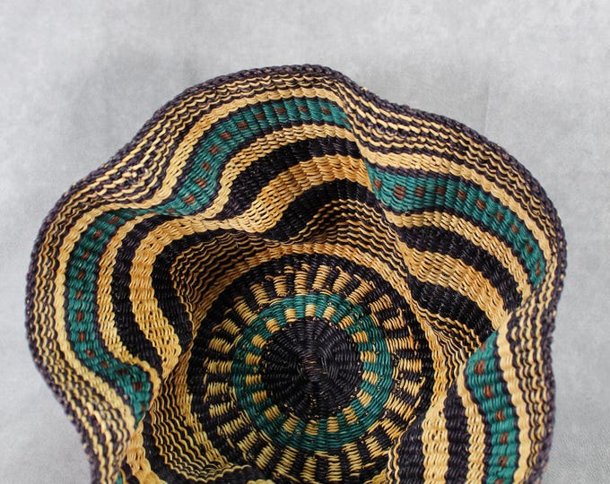 Wave Basket- Handwoven in Ghana- Beautiful Dark Teal, Black #11 - Etsy