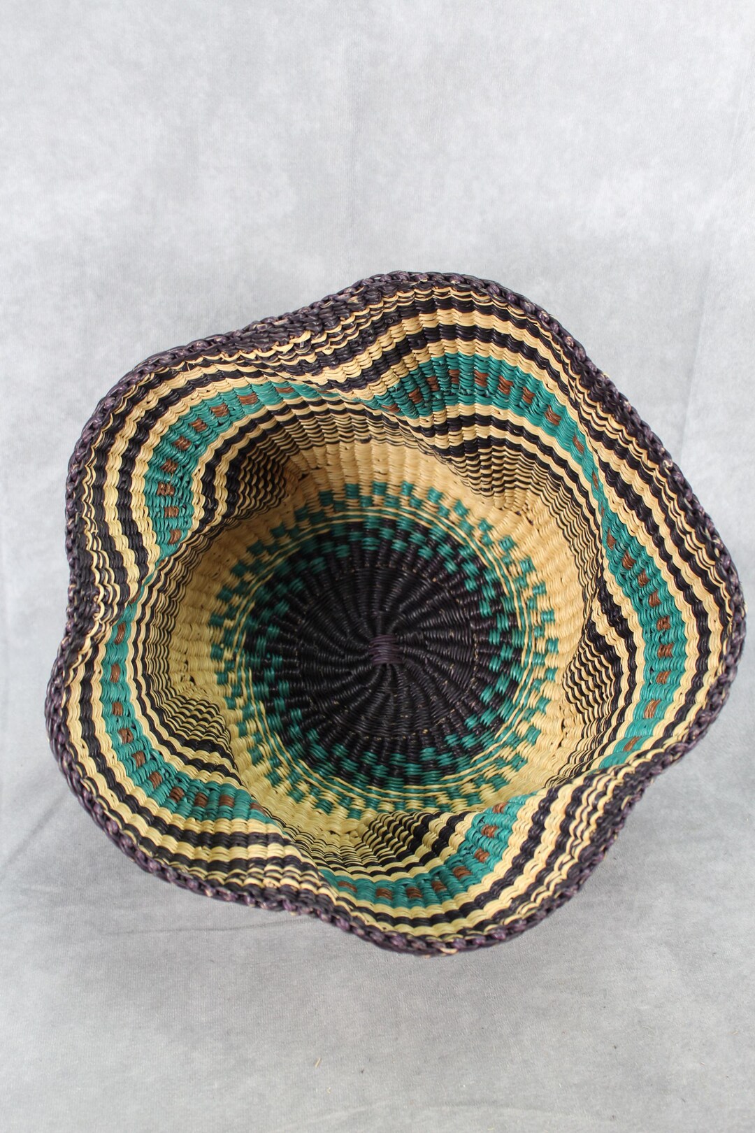 Wave Basket- Handwoven in Ghana- Beautiful Dark Teal, Black #15 - Etsy