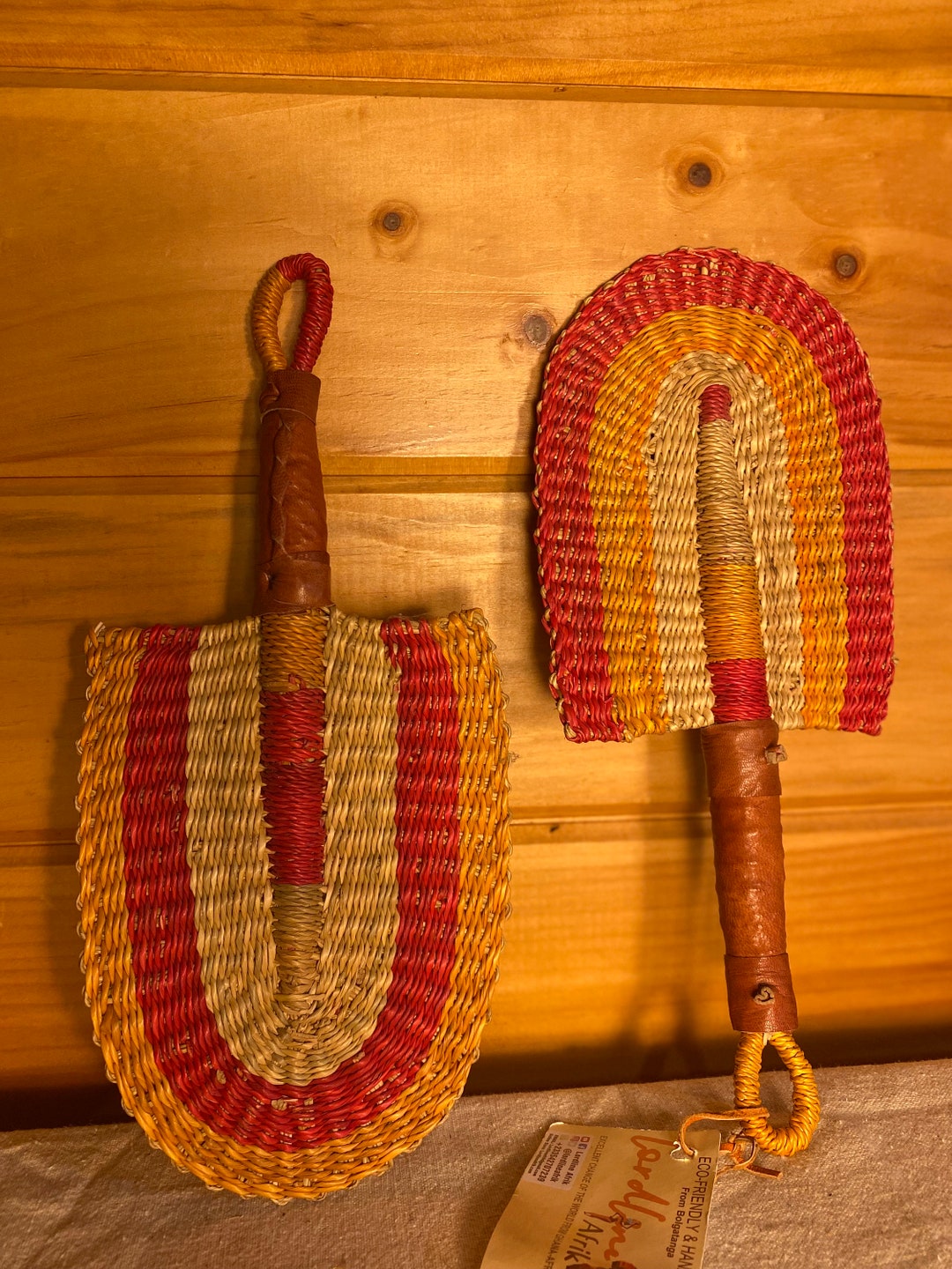 Two Small African Hand Fans Woven Straw Red and Orange - Etsy