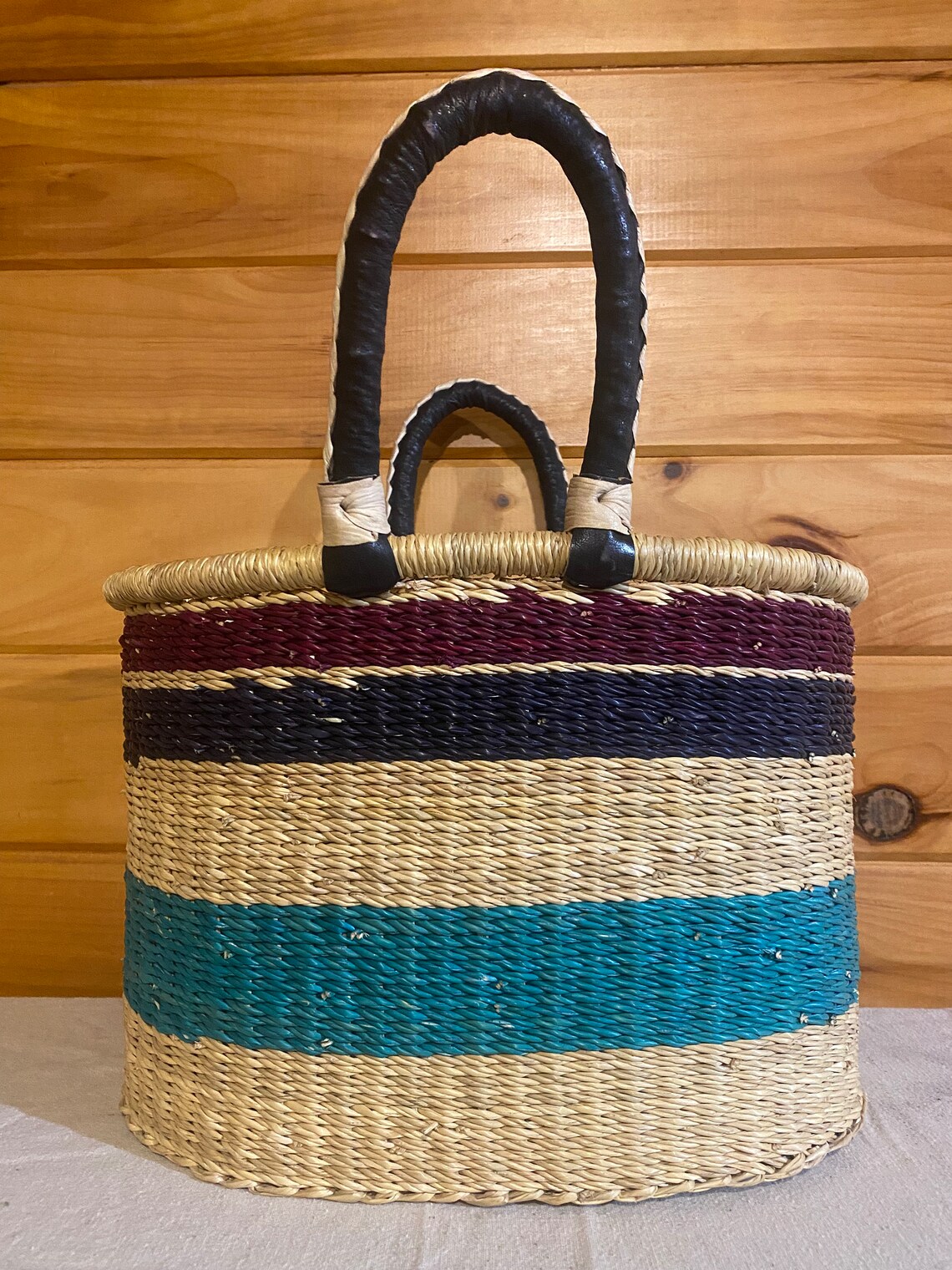 Medium-sized Handwoven Fruit Basket From Ghana- Blue, Purple, Black ...