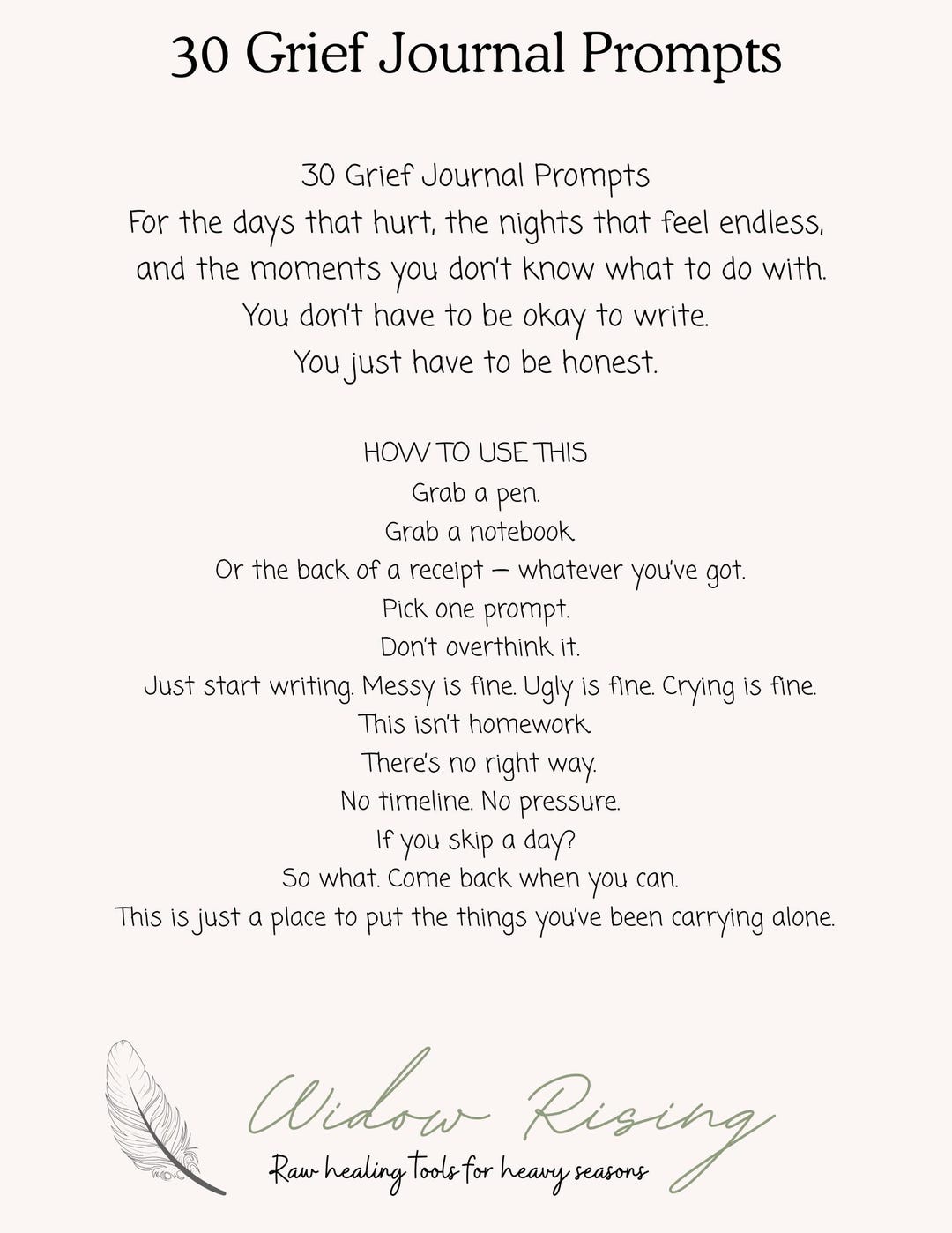 30 Grief Journal Prompts (printable PDF) - Etsy