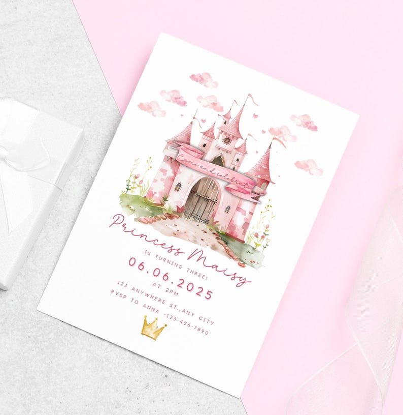 Princess Party Invitation Template Princess Invitation Editable Pink ...
