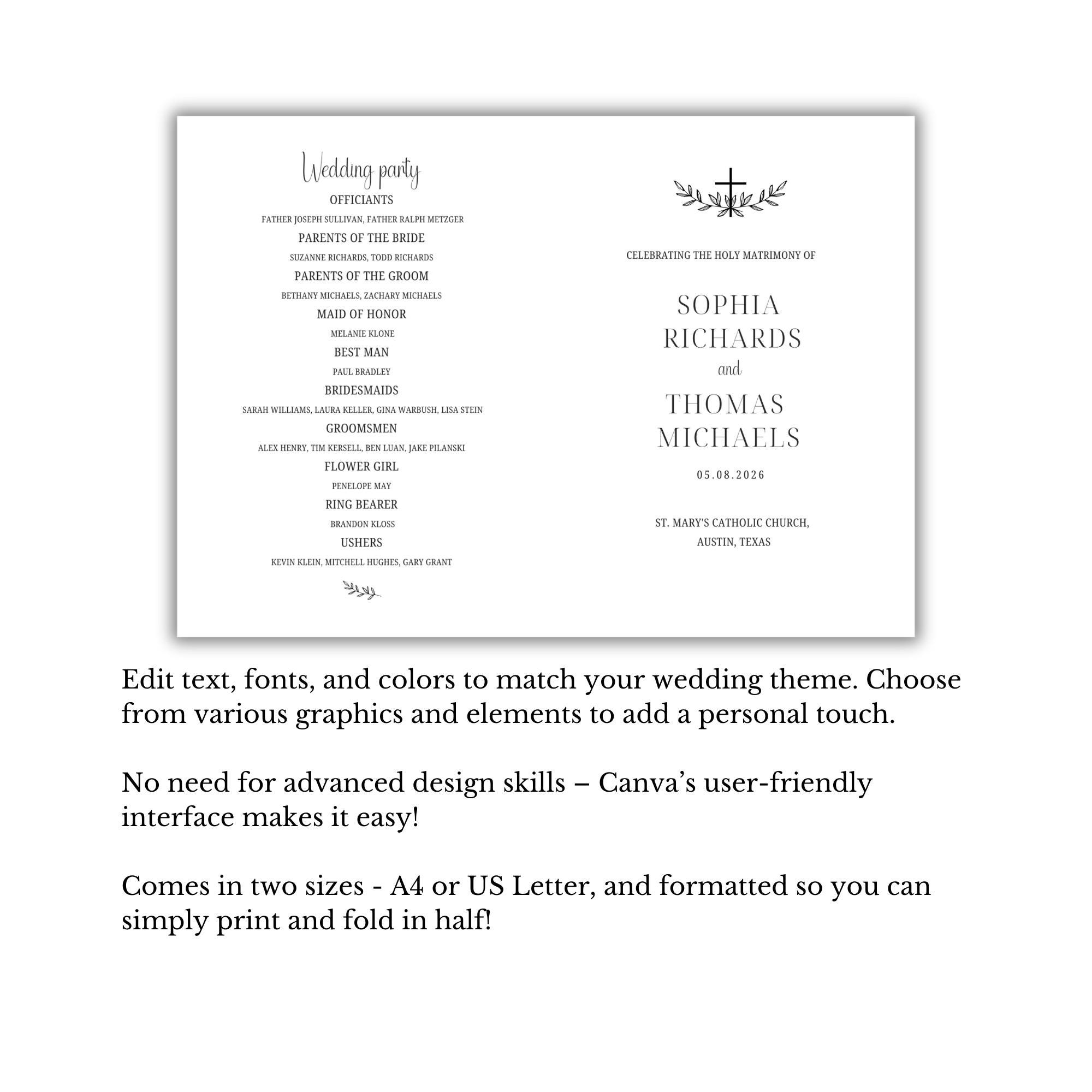 Catholic Wedding Program Template Church Program Ceremony Program ...