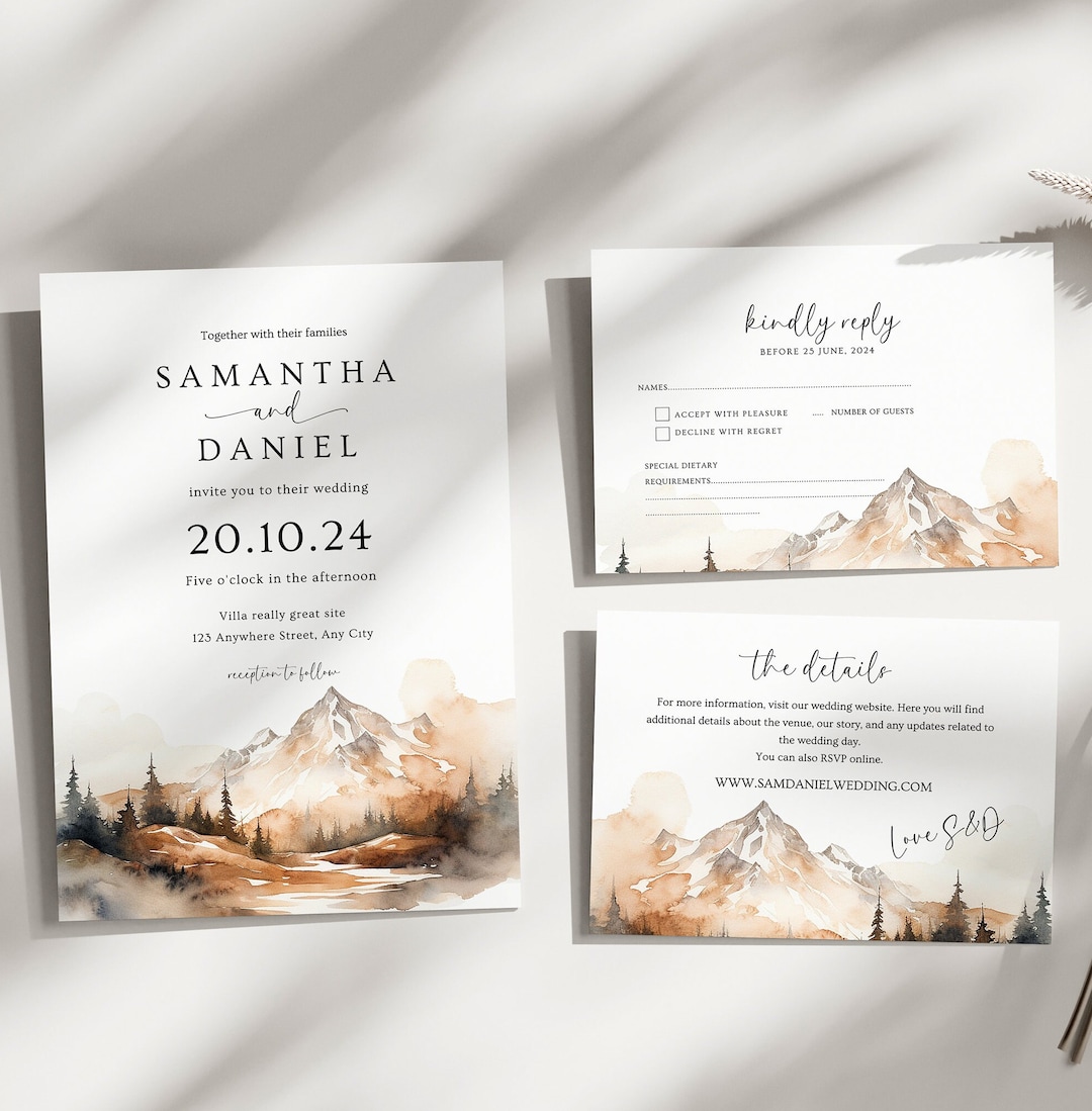 Mountain Wedding Invitation Template Mountain Wedding Invite Editable ...