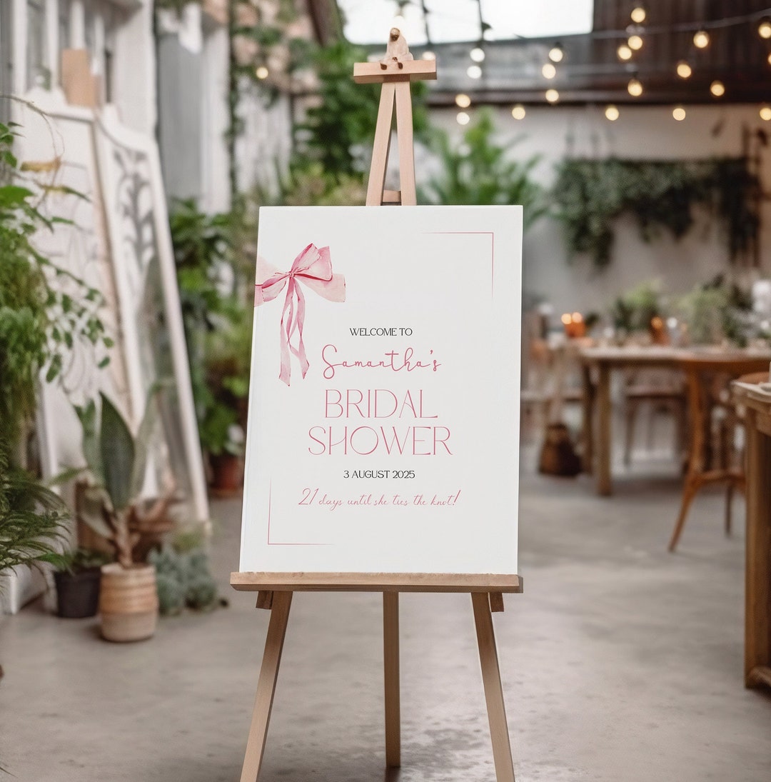 Coquette Bridal Shower Sign Pink Bow Bridal Shower Sign Coquette ...