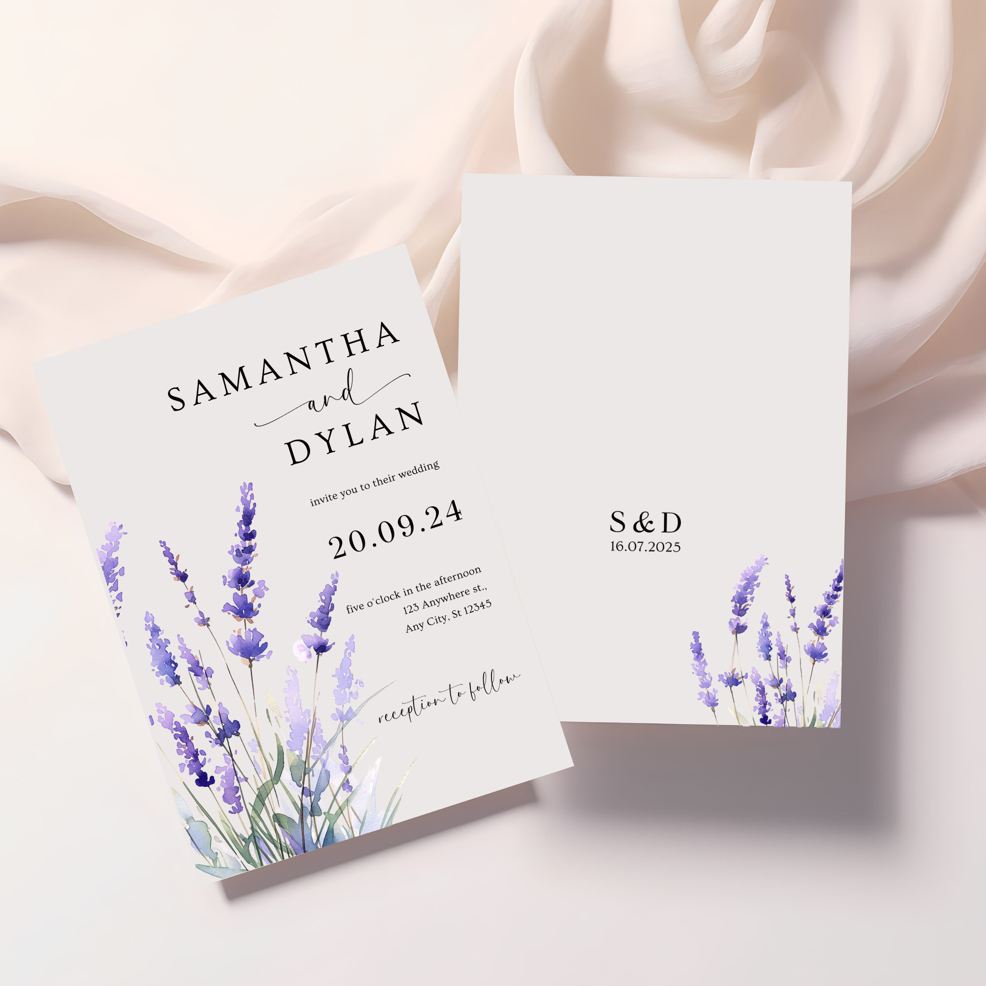 Lavender Wedding Invitation Watercolor Lavender Wedding Invite Purple ...