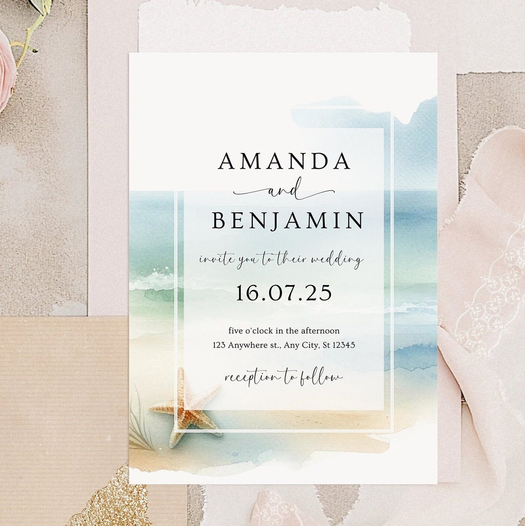 Beach Wedding Invitation Template Beach Invitation Editable Wedding ...