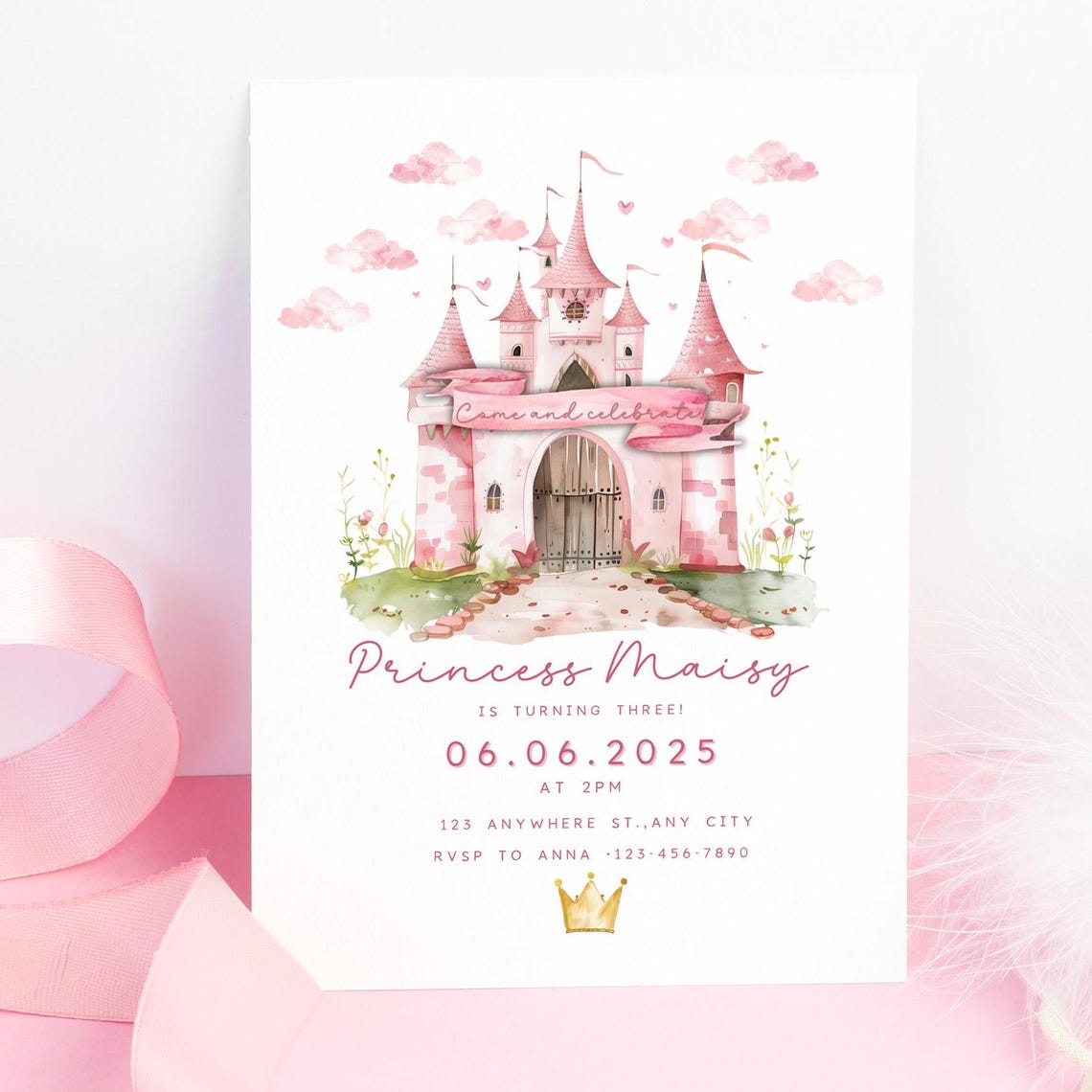 Princess Party Invitation Template Princess Invitation Editable Pink ...