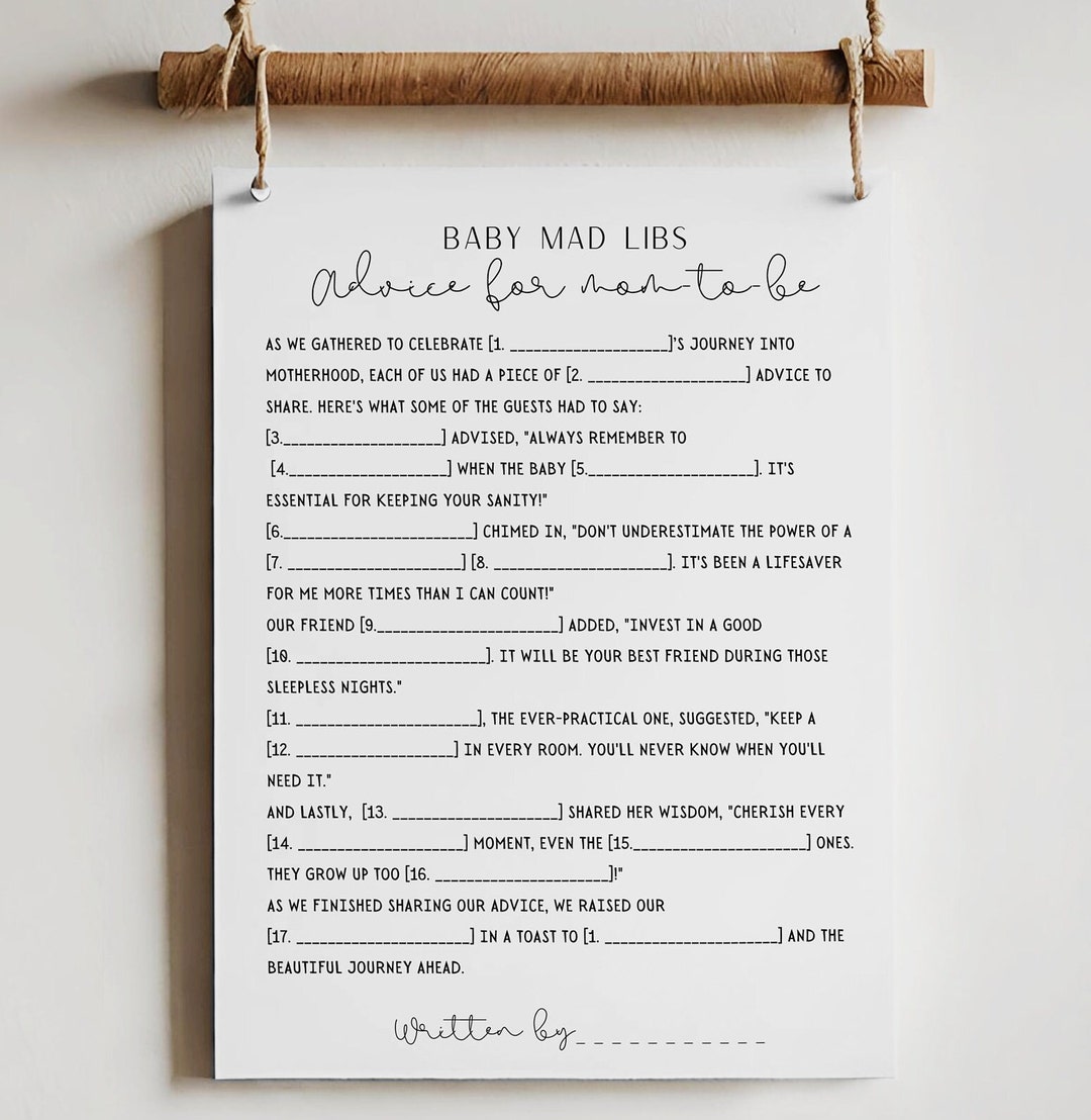 Fun Baby Shower Game Baby Mad Libs Editable Baby Shower Games ...