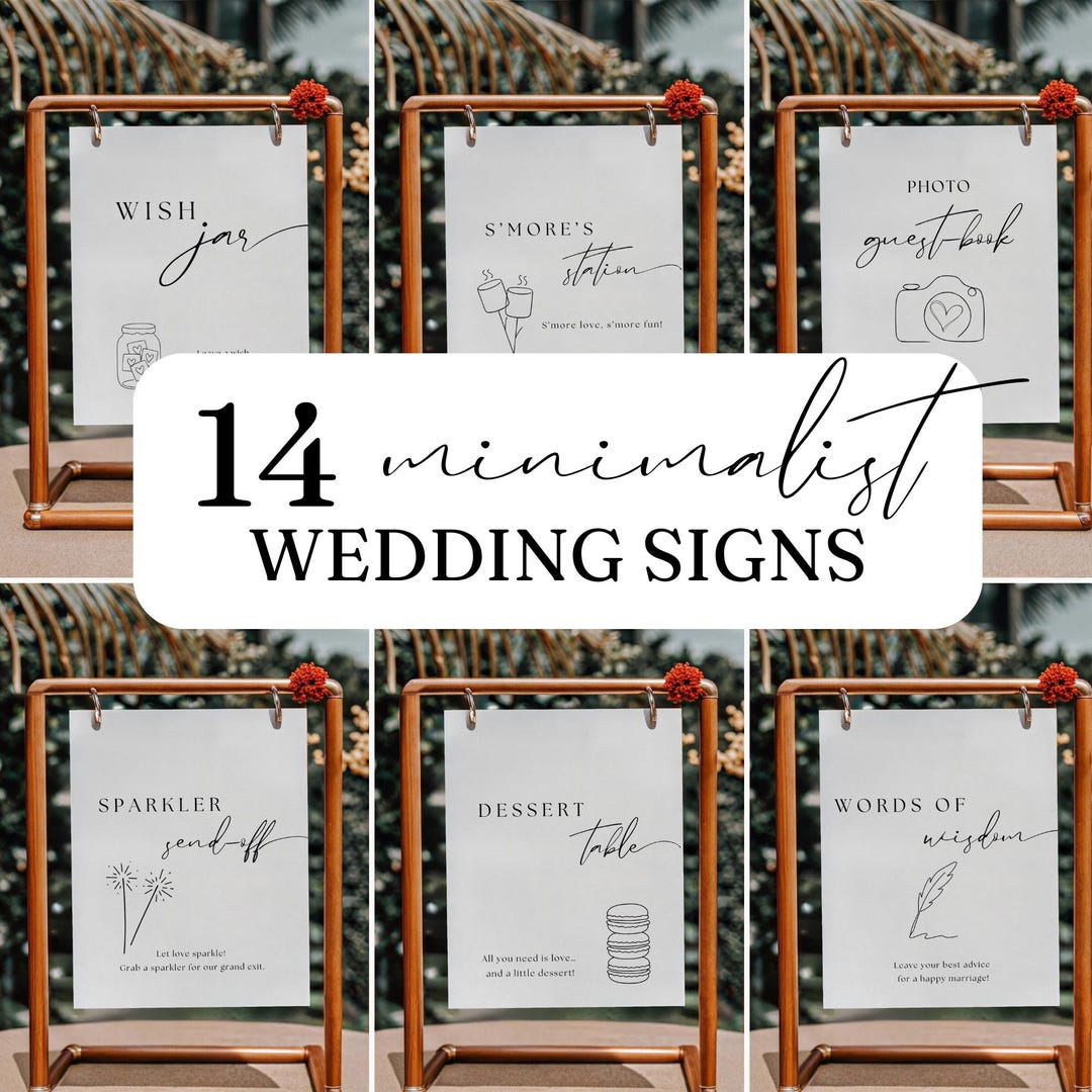 Modern Wedding Signs Bundle Minimalist Black and White Bundle Editable ...