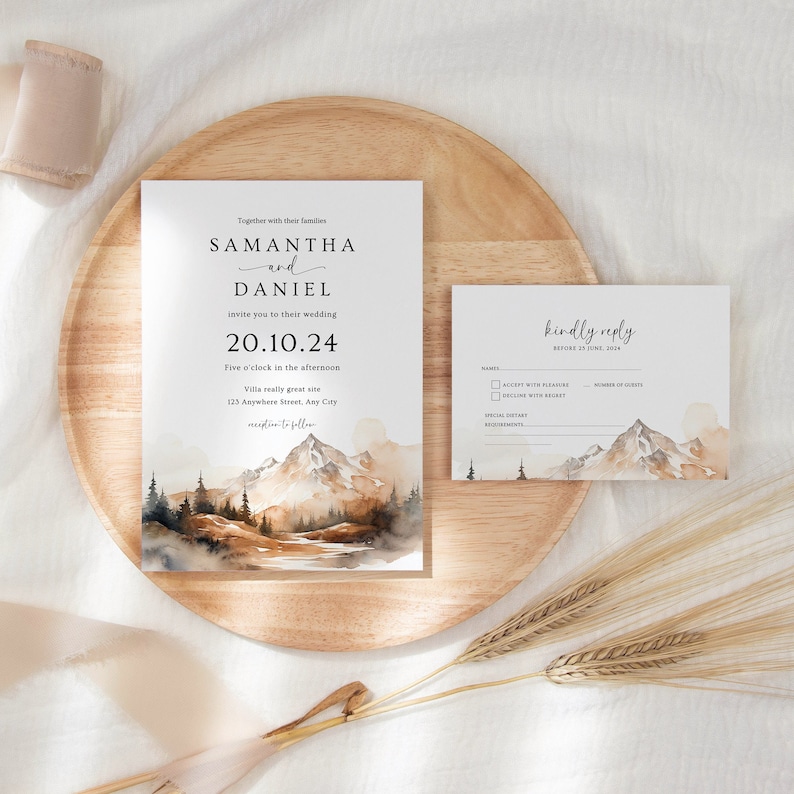 Mountain Wedding Invitation Template Mountain Wedding Invite Editable ...
