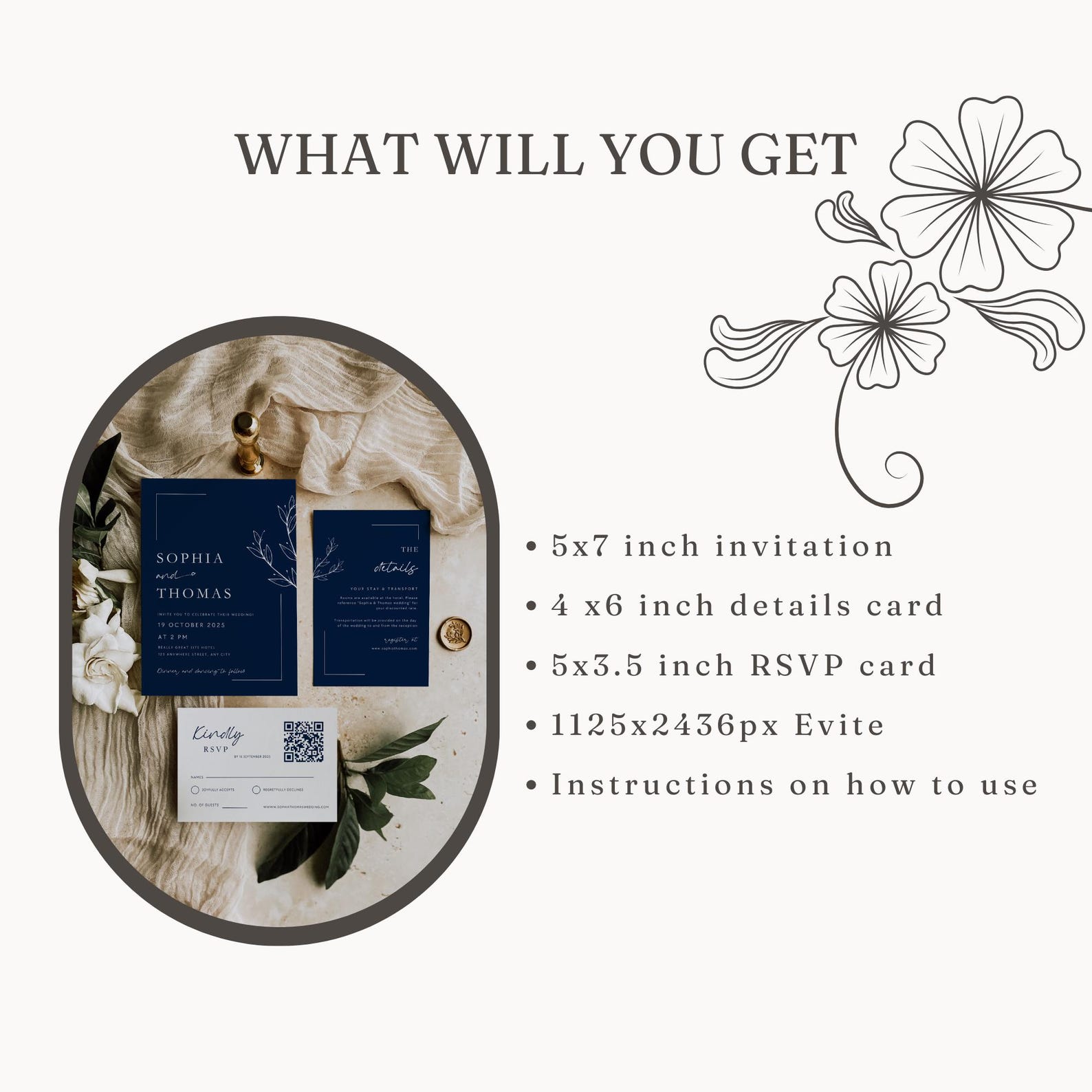 Deep Blue Wedding Invitation Template Classic Navy Blue Wedding Suite ...