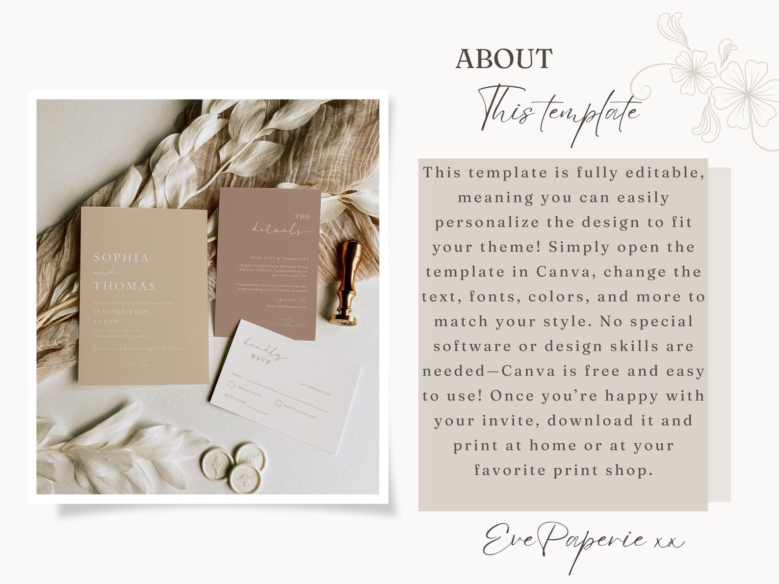 Beige Wedding Invitation Template Mocha Wedding Invitation Suite ...