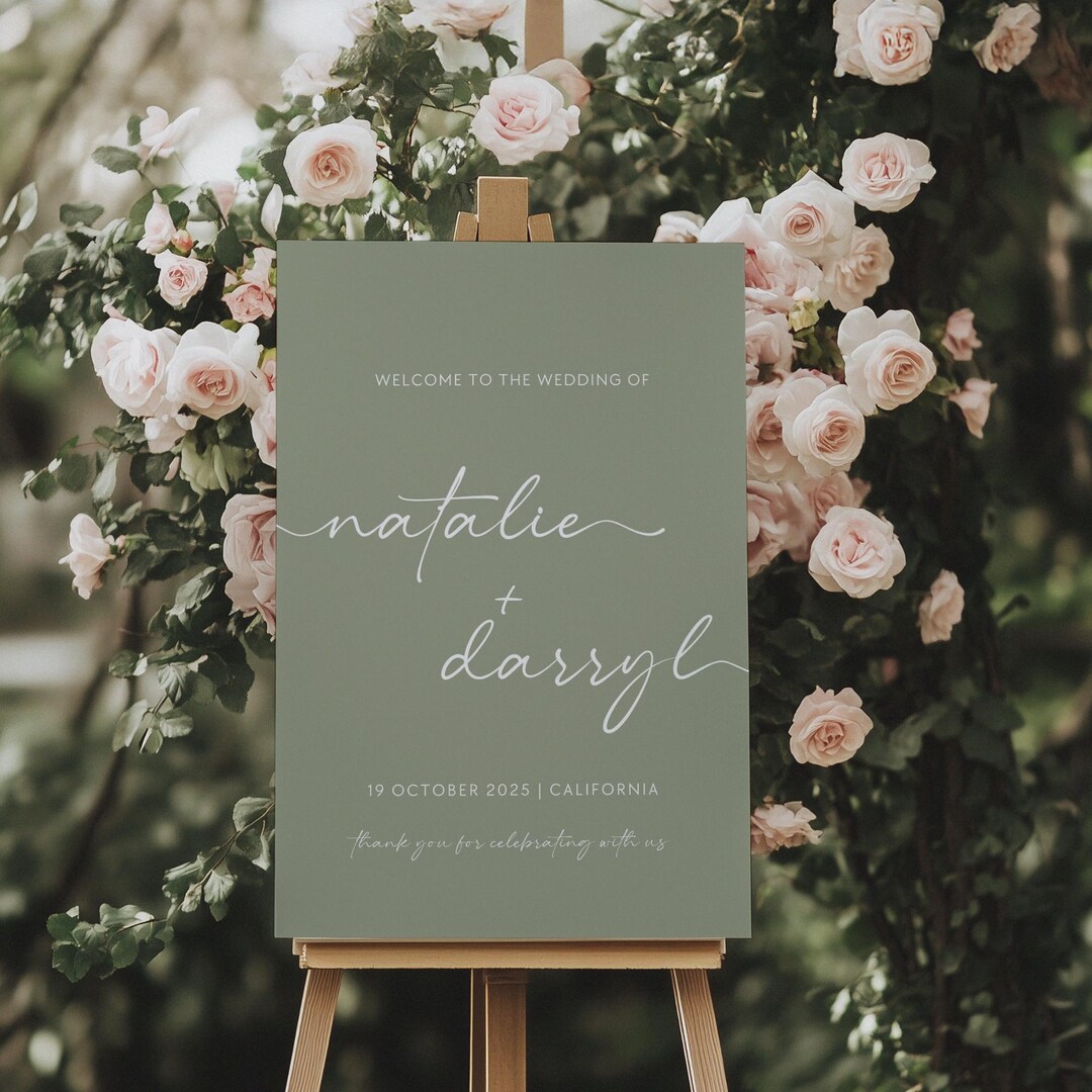 Sage Wedding Welcome Sign Sage Green Welcome Sign Olive Green Wedding ...