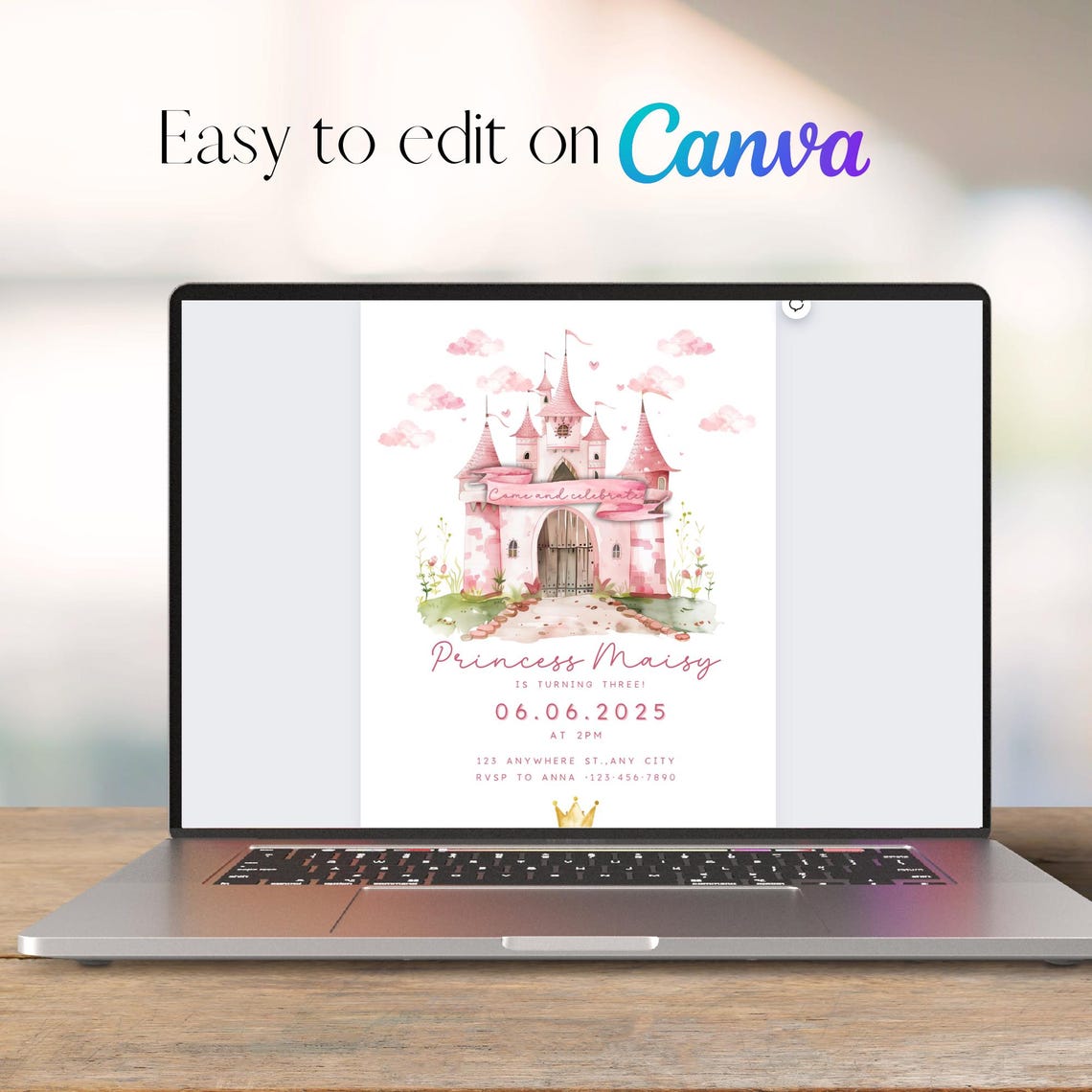 Princess Party Invitation Template Princess Invitation Editable Pink ...