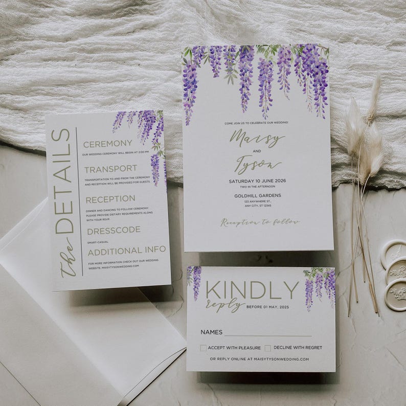Wisteria Wedding Invitation Wisteria Invitation Template Editable ...