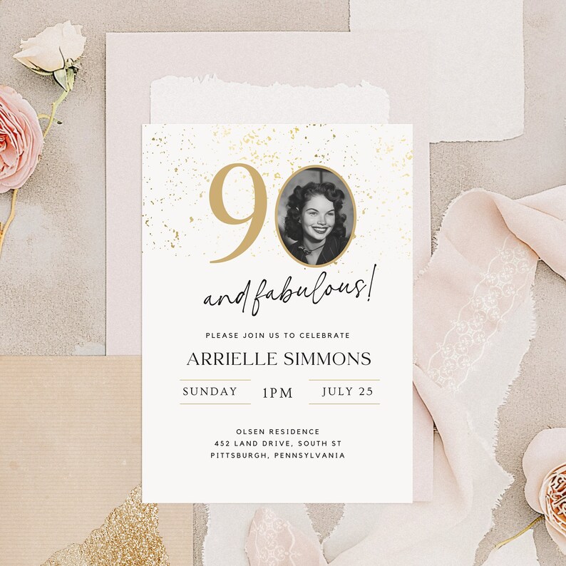 90th Birthday Party Invitation 90th Invite 90th Nvitation Invitation ...