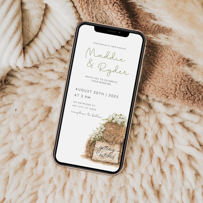 Country Wedding Invitation Getting Hitched Farm Wedding Invitation Hay ...