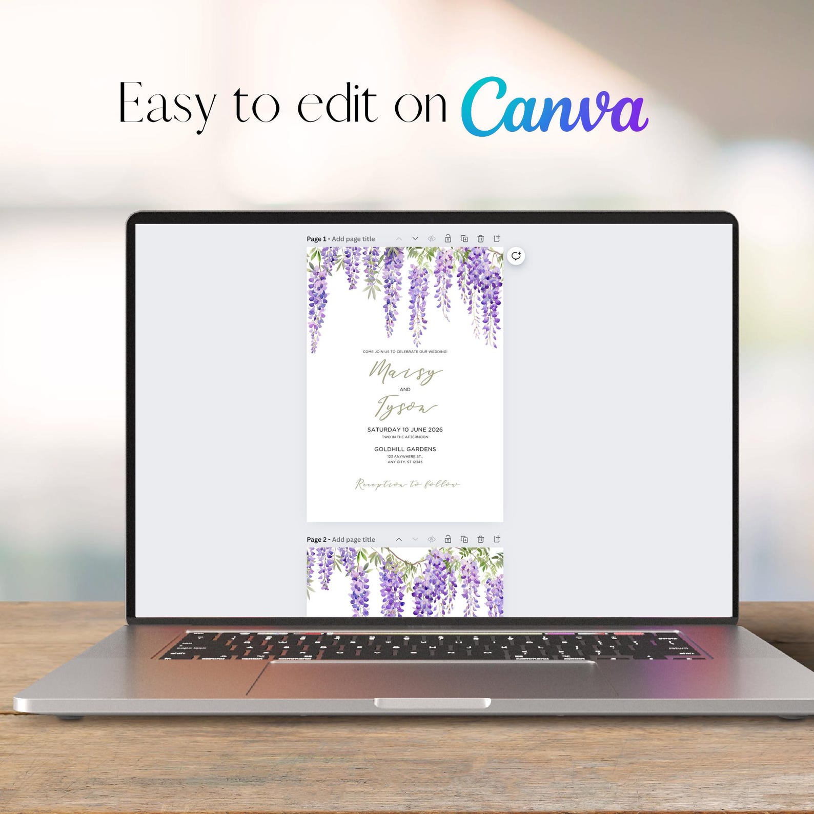 Wisteria Wedding Invitation Wisteria Invitation Template Editable ...