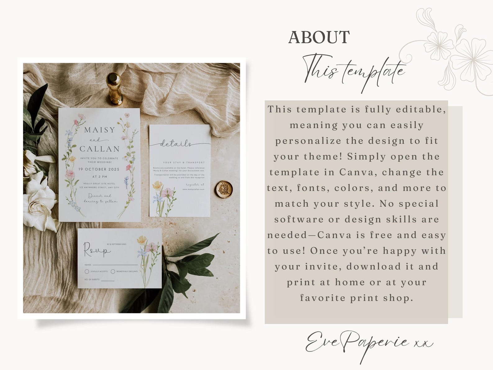 Watercolor Wildflower Wedding Invite Suite Canva Wildflower Wedding ...