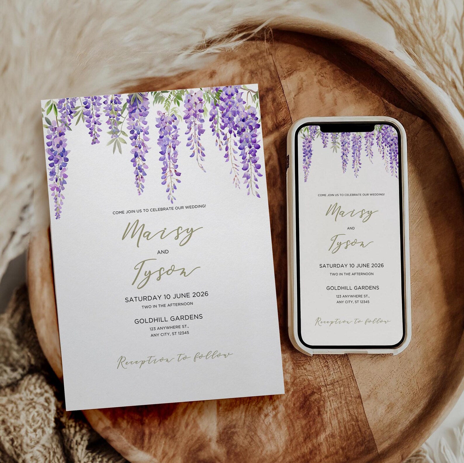 Wisteria Wedding Invitation Wisteria Invitation Template Editable ...