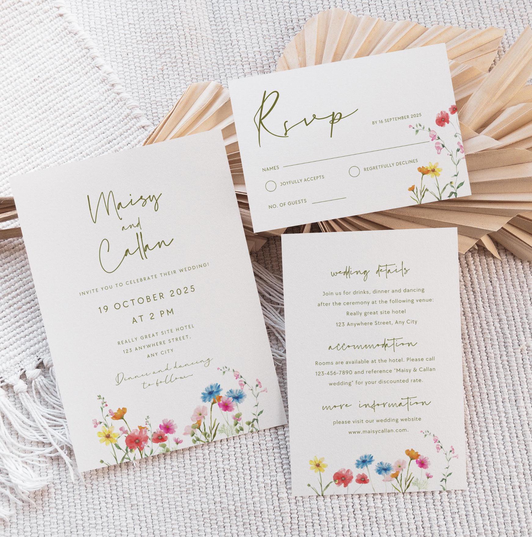 Wildflower Wedding Invitation Template Wildflower Wedding Invitations ...