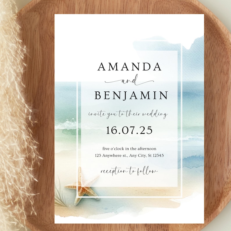 Beach Wedding Invite Template Beach Wedding Invitation Editable Wedding ...