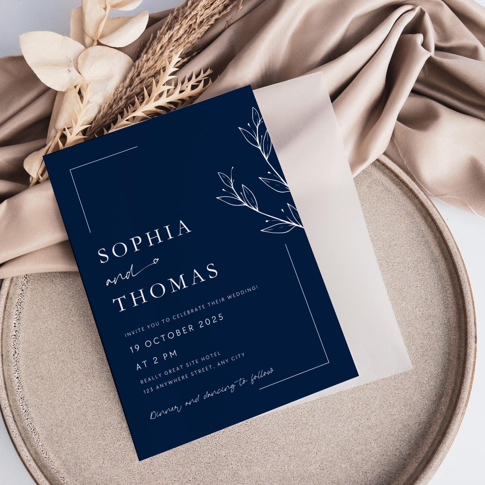 Deep Blue Wedding Invitation Template Classic Navy Blue Wedding Suite ...