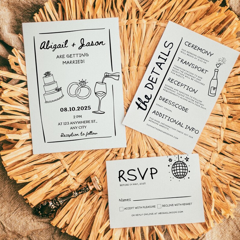 Doodle Wedding Invitation Doodles Hand Drawn Wedding Invitation Suite ...