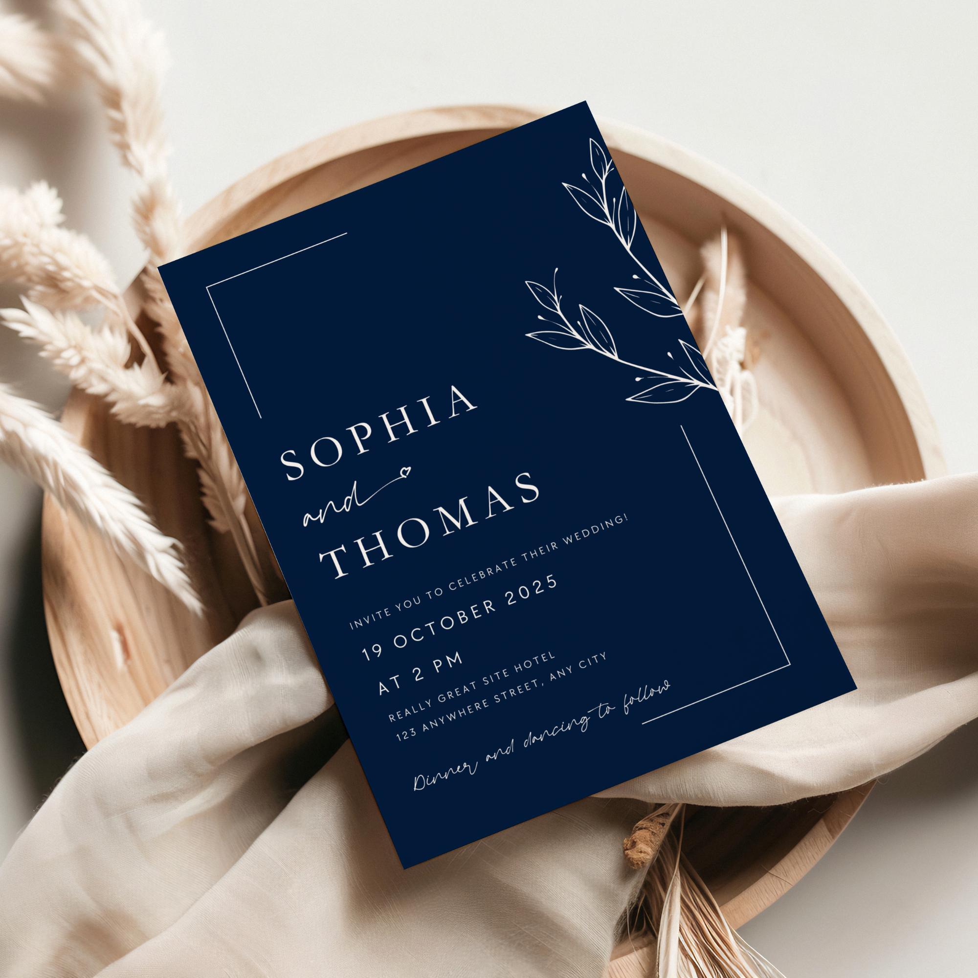 Deep Blue Wedding Invitation Template Classic Navy Blue Wedding Suite ...