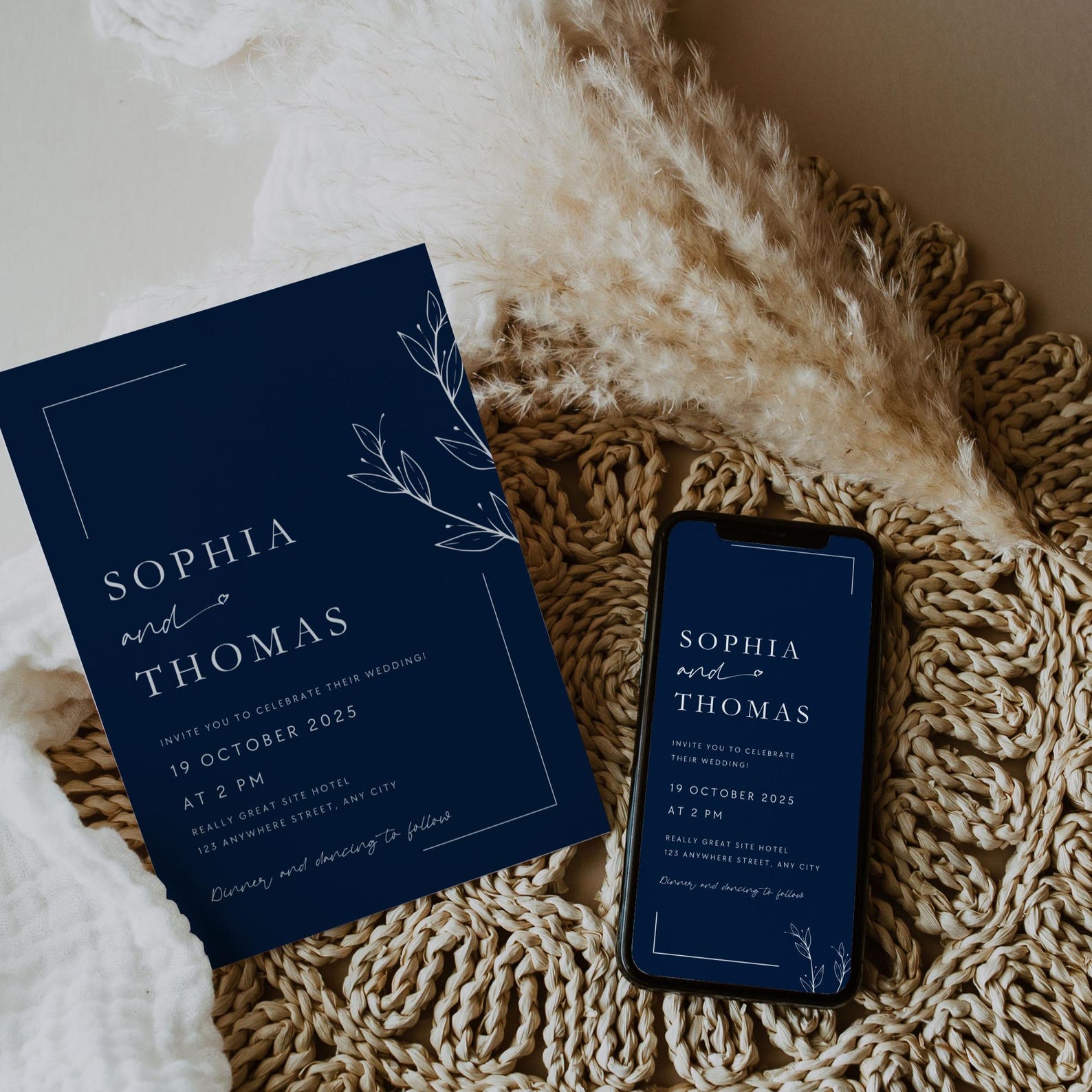 Deep Blue Wedding Invitation Template Classic Navy Blue Wedding Suite ...
