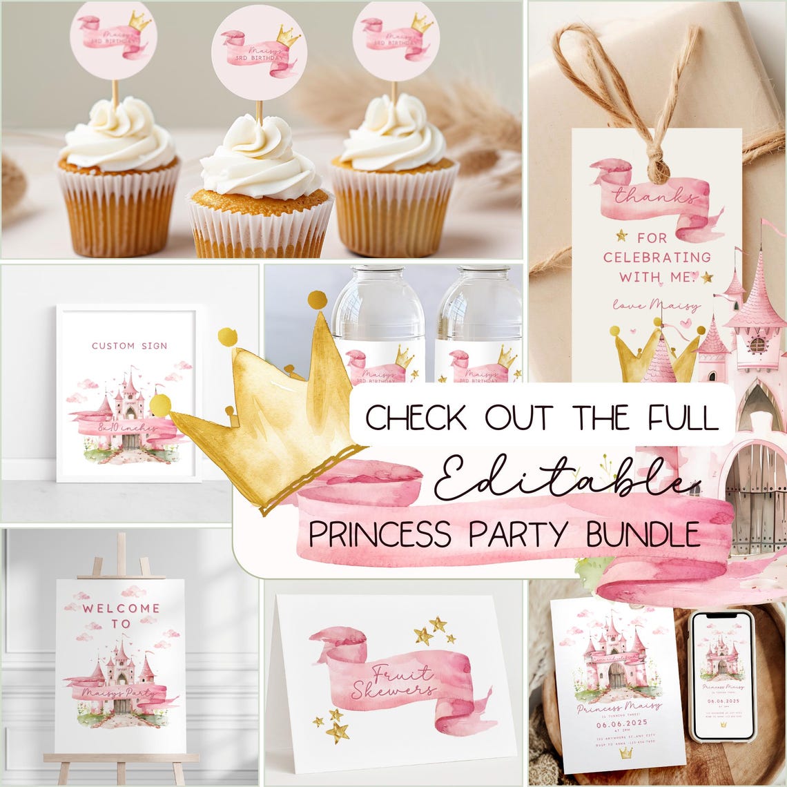 Princess Party Invitation Template Princess Invitation Editable Pink ...
